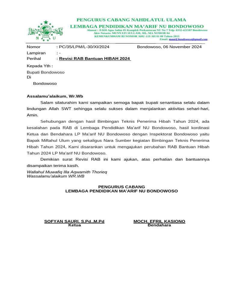 Surat Revisi RAB | PDF