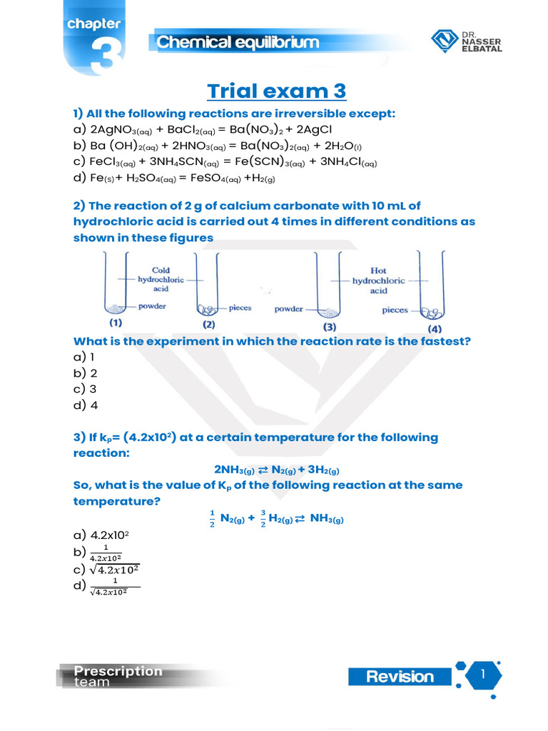 Trial Exam Chapter 3 2025 | PDF | Chemical Equilibrium | Reaction Rate