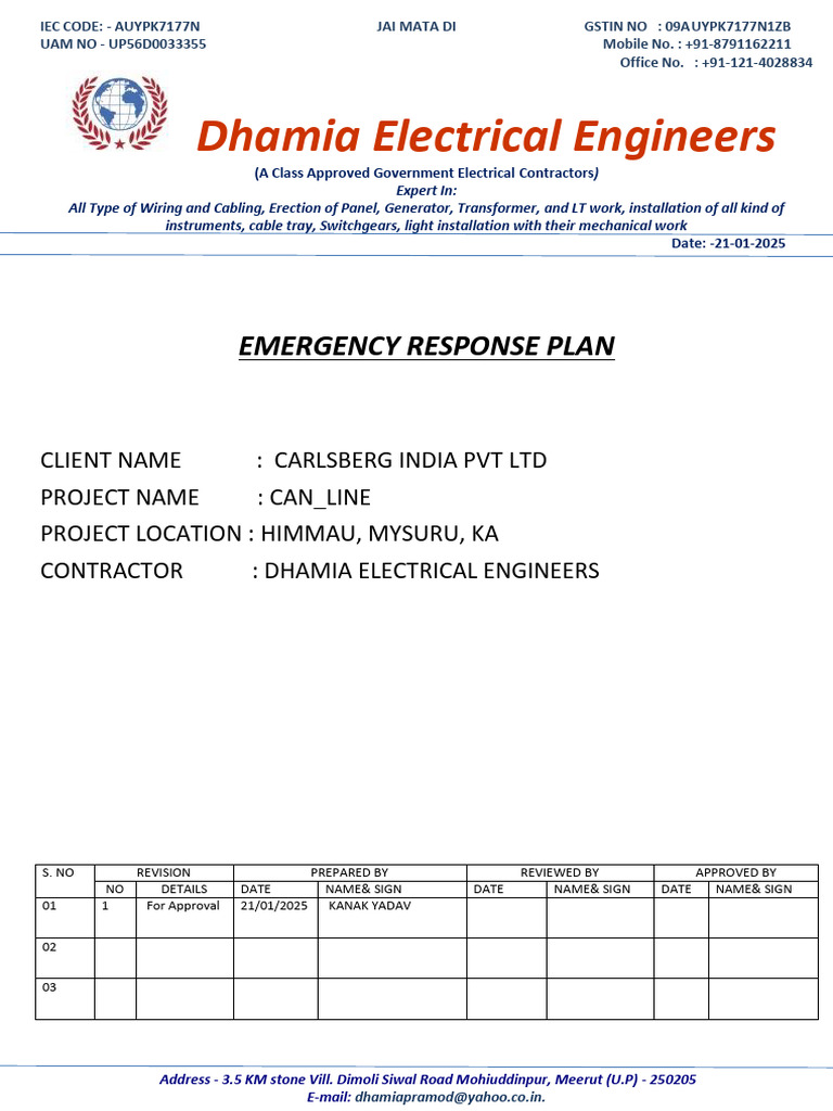 Emergency Response Plan | PDF | Electrical Wiring | Emergency