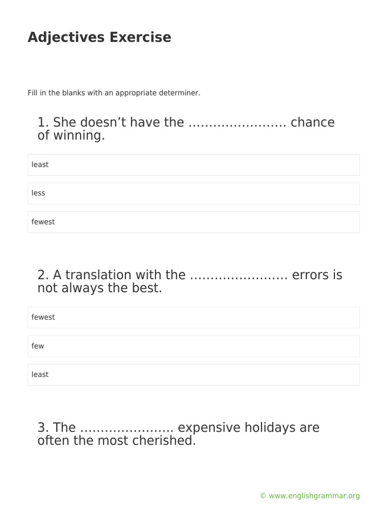 Adjectives Exercise | PDF