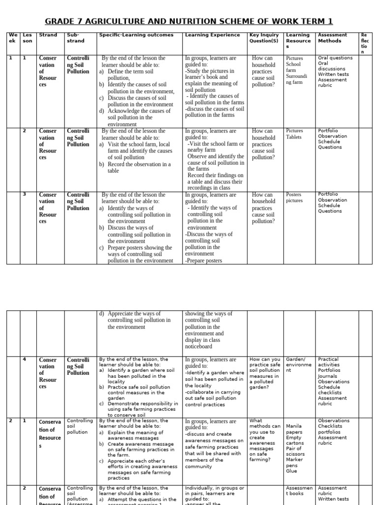 Grade 7 Home Science Schemes of Work Term 1 | PDF | Vegetables | Roasting