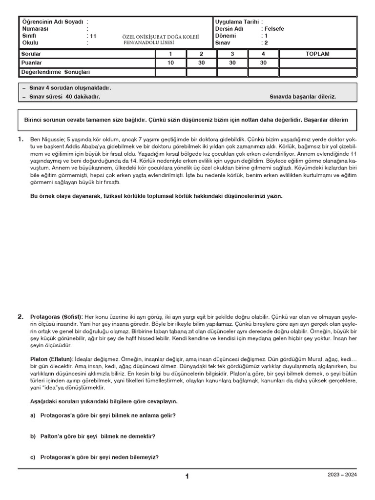 23 11 Yzl 1 2 Felsefe | PDF