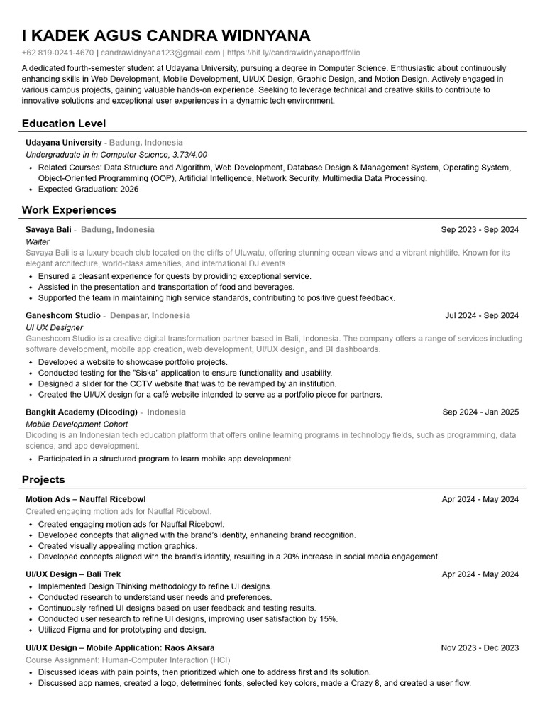 I Kadek Agus Candra Widnyana - CV - Academy2025. | PDF | User Interface ...