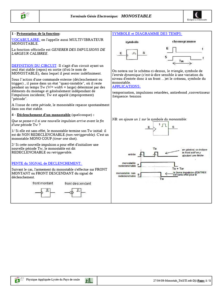 Fonctionnement du Circuit Monostable | PDF | Transistor | Électronique