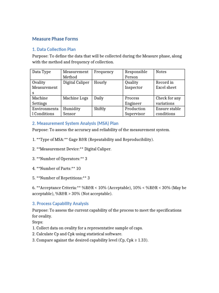DMAIC Measure Phase Forms | PDF