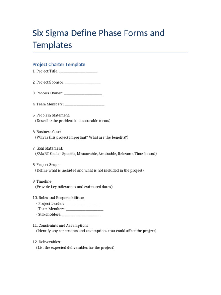 Six Sigma Define Phase Forms | PDF | Business