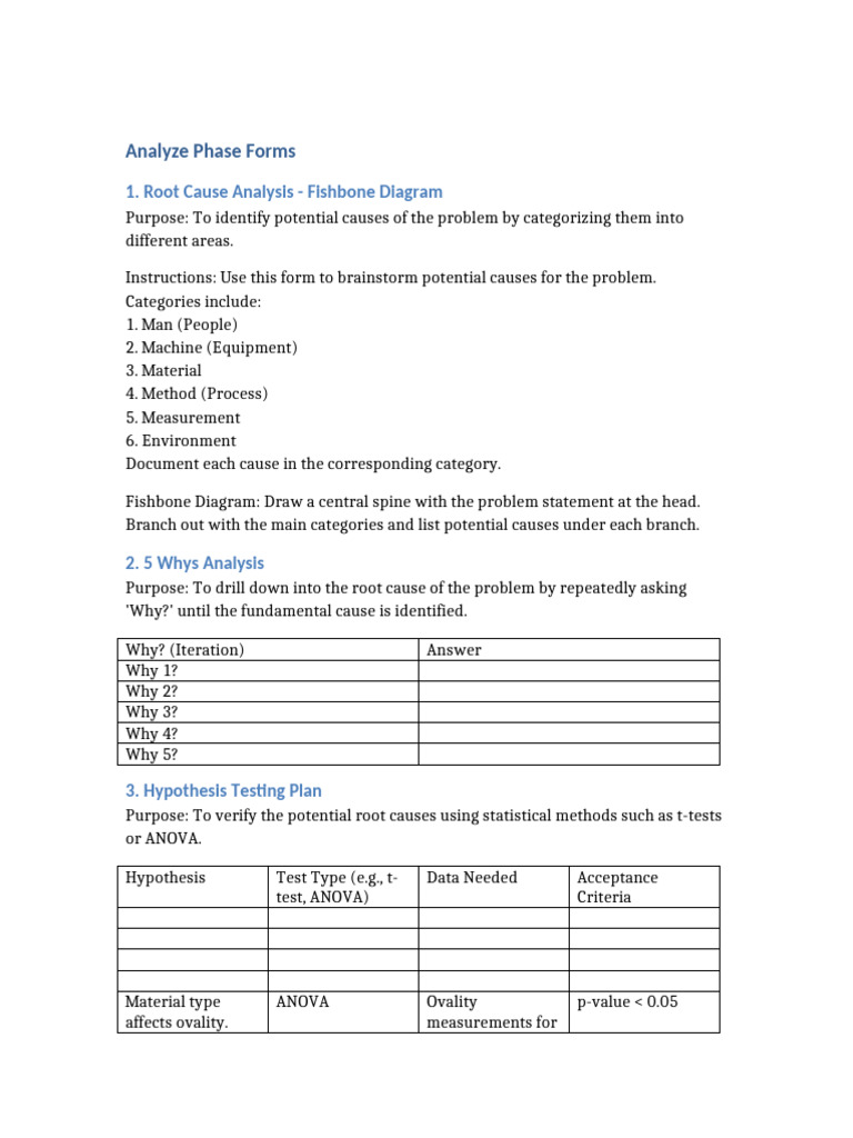 DMAIC_Anlyze_Phase_Forms | PDF | Data Analysis | Analysis Of Variance