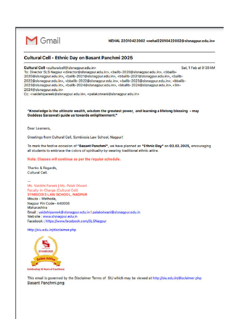 Basant Panchami at SLS Nagpur | PDF | Observances Set | February Observances