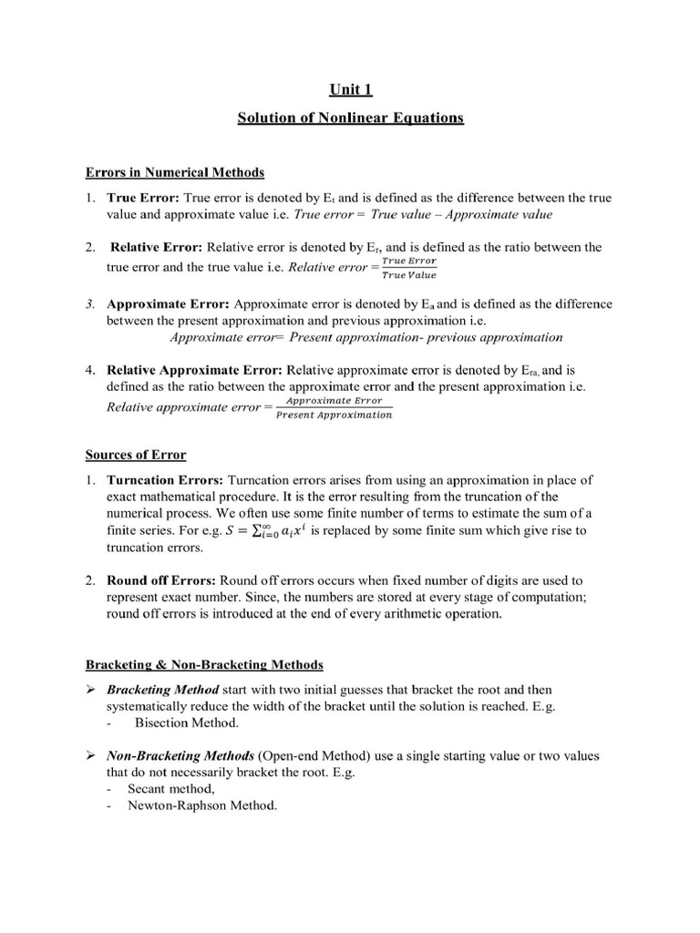 Numerical Methods Unit 1 | PDF