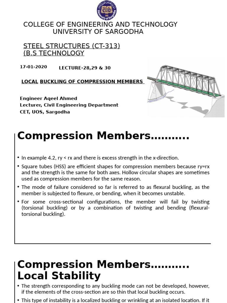 Steel Structure Lec # 10 (Analysis of Compression members through ...