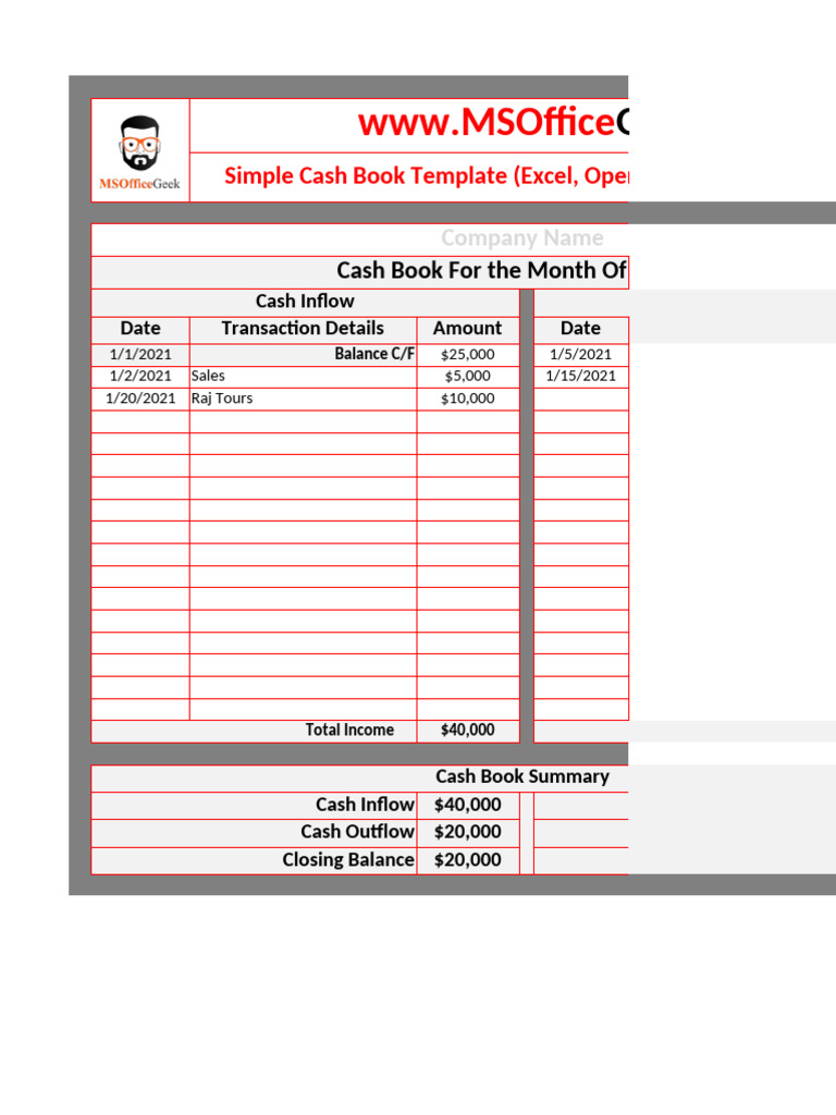 Simple Cash Book Template for Excel | PDF | Taxes | Invoice
