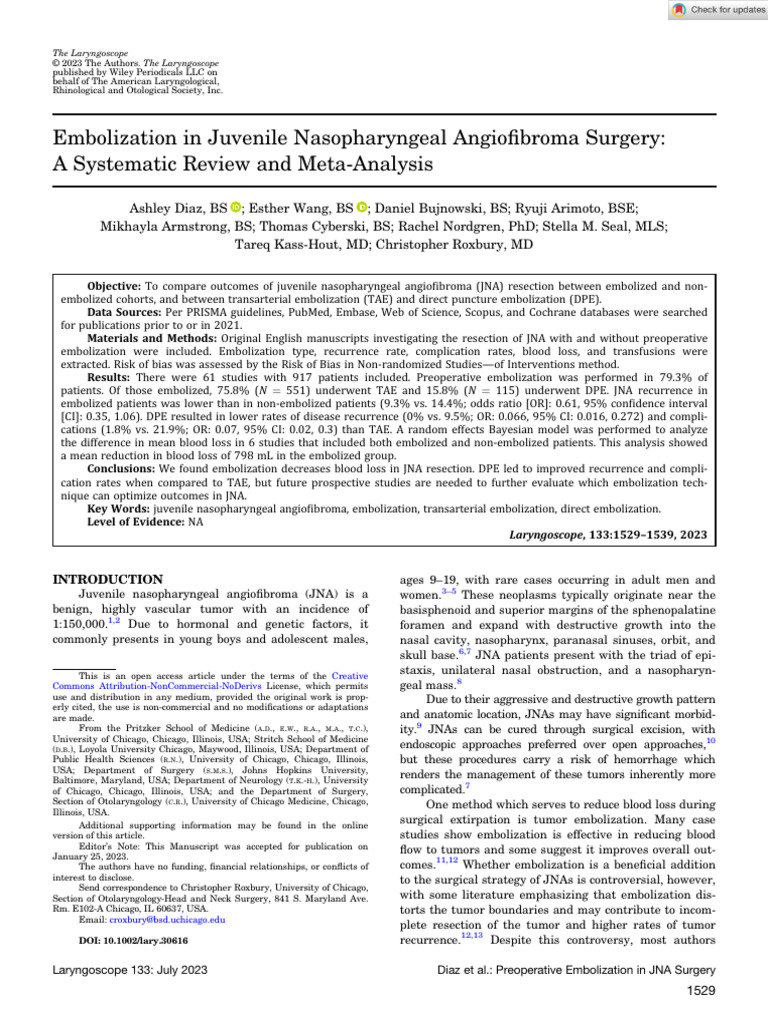 The Laryngoscope - 2023 - Diaz - Embolization in Juvenile ...