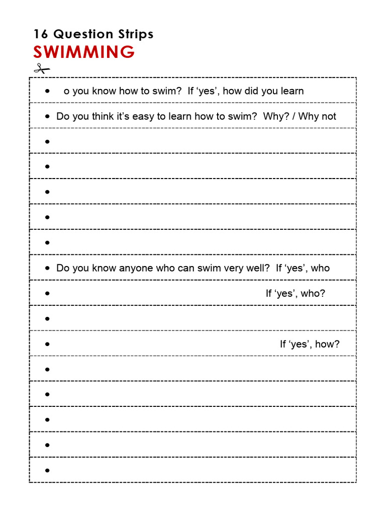 16 Question Strips SWIMMING | PDF | Swimming