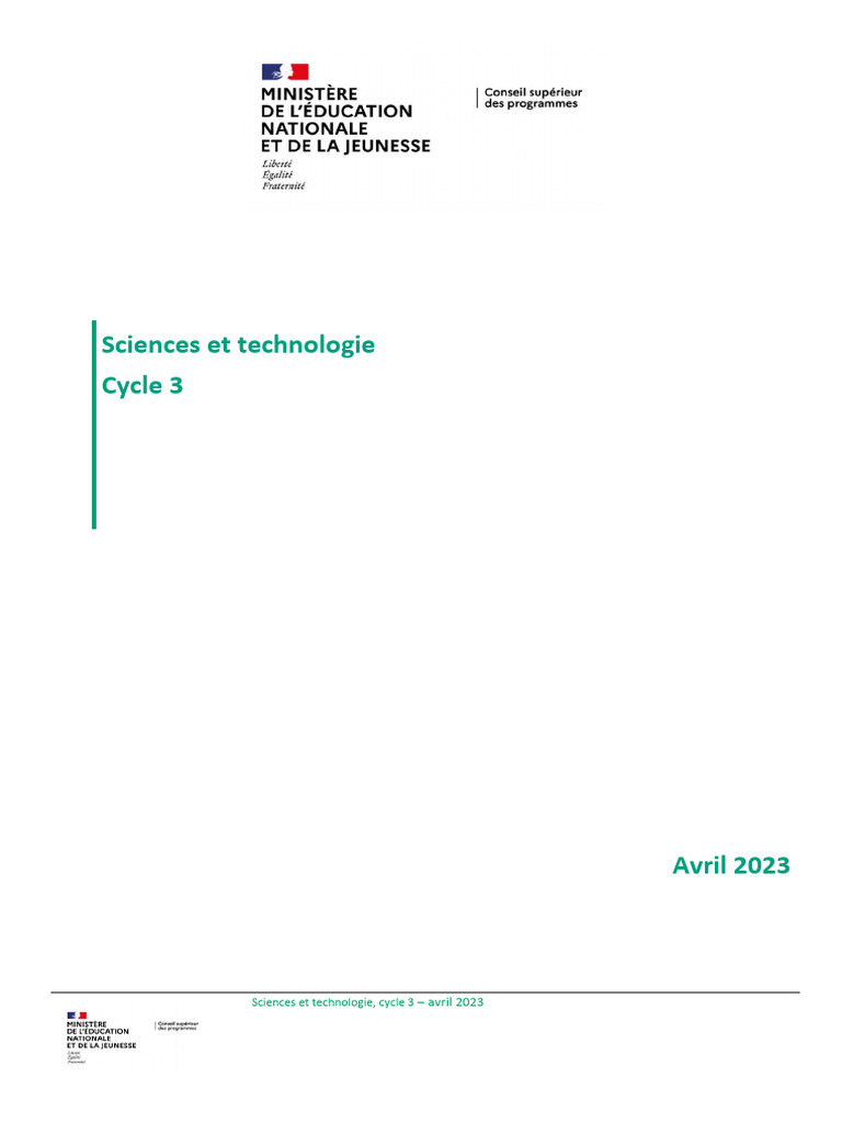 Sciences et technologie Cycle 3 - 2023 | PDF | Science | Masse