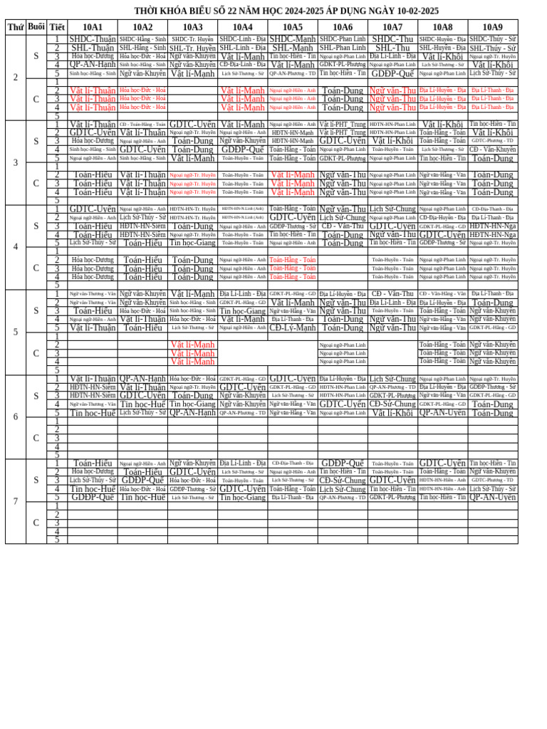 TKB SỐ 22 (Học Sinh - Giáo Viên - 53) | PDF