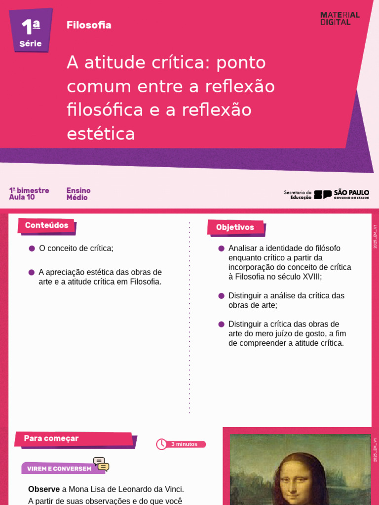 Aula 10 - A Atitude Crítica Ponto Comum Entre A Reflexão Filosófica e A ...