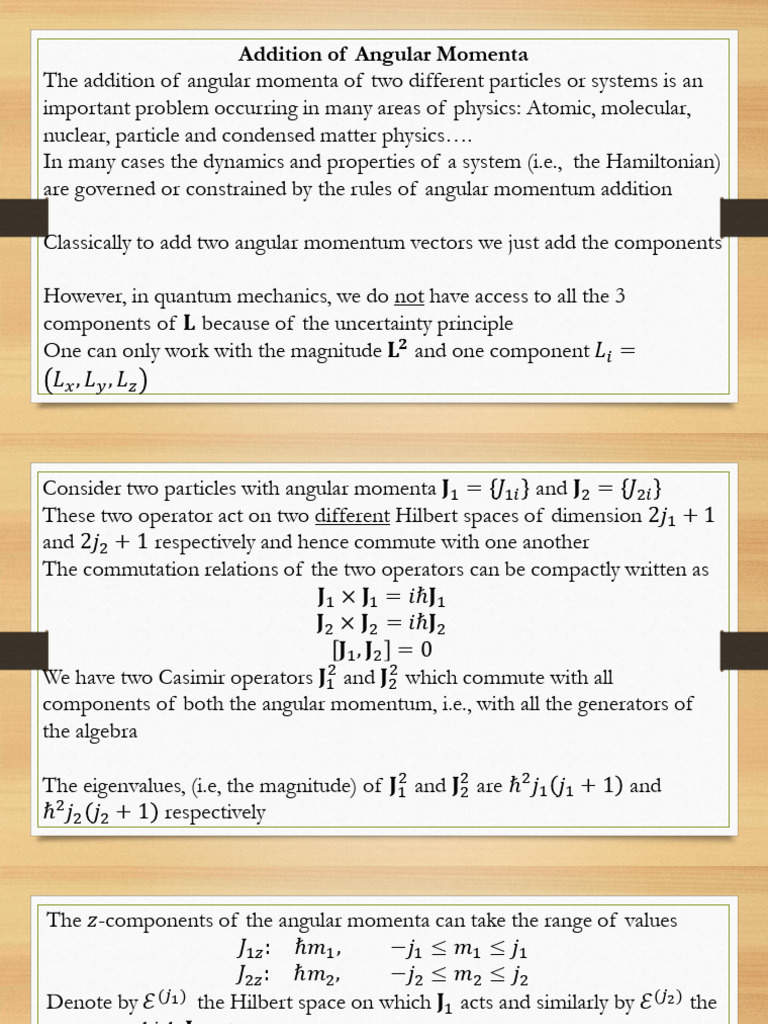 Lecture 3 Addition of Angular Momenta CG Coefficients | PDF | Spin (Physics) | Euclidean Vector