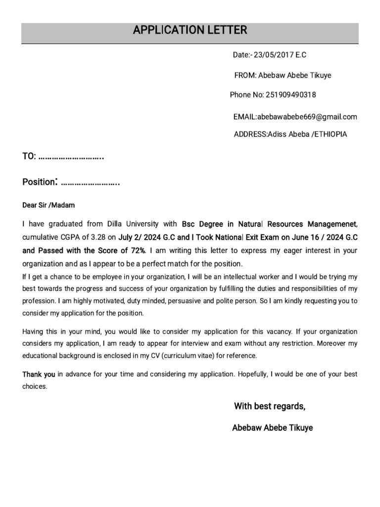 Abebaw Cover Latter &CV | PDF | Communication | Skill