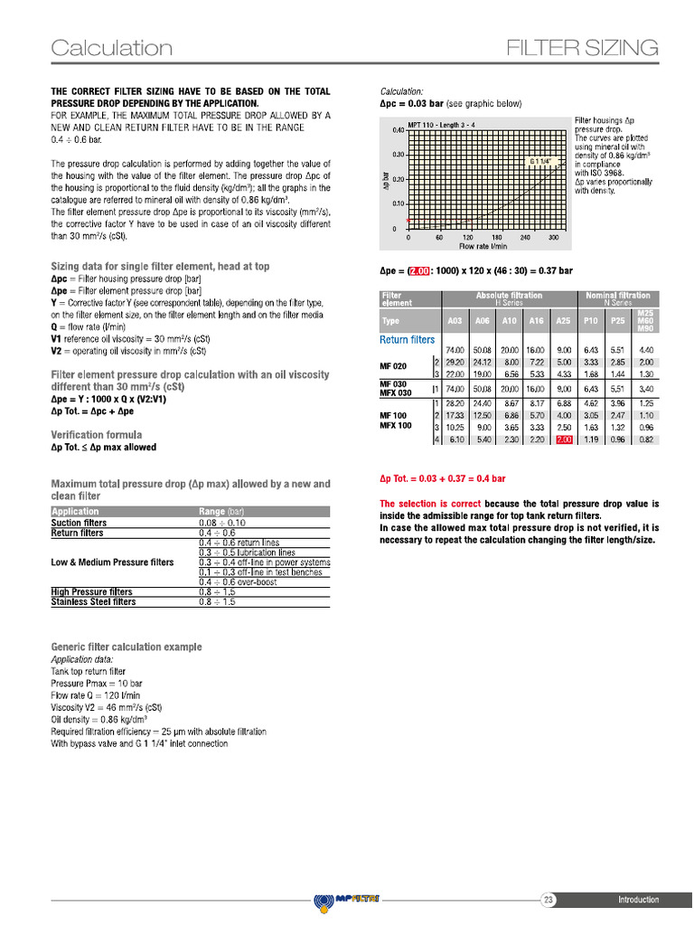 Filter Sizing MP Filtri | PDF