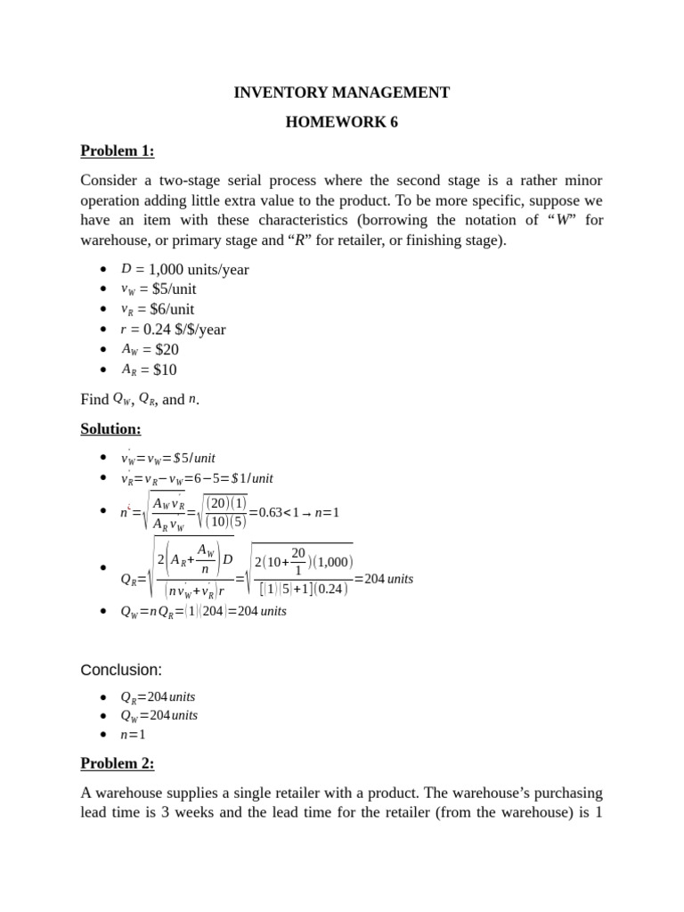 Inventory Homework6 Solution | PDF | Inventory | Logistics