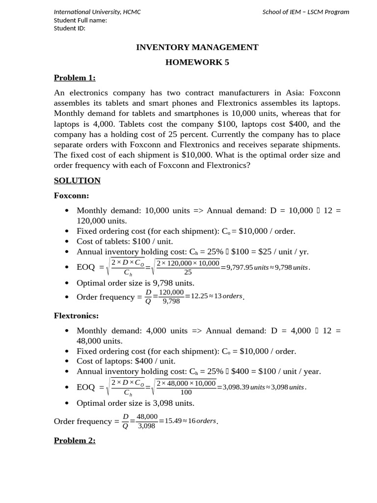 Inventory_Homework5_Solution | PDF | Supply Chain Management ...