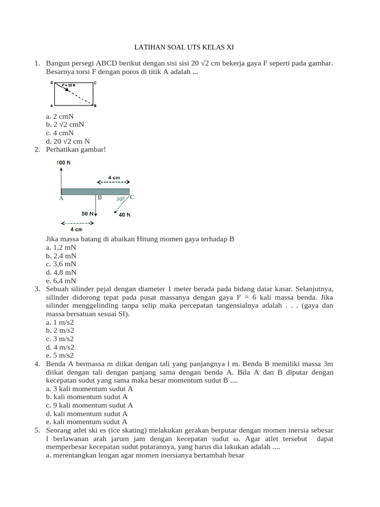 Latihan Soal Fisika Kelas XI: Torsi, Momen Gaya, dan Dinamika Rotasi | PDF