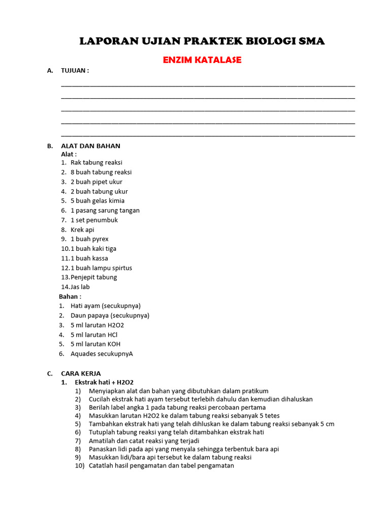 Ujian Praktikum-Enzim Katalase | PDF