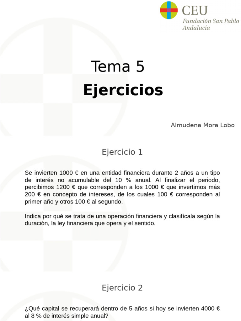 Tema 5 GEFE Ejercicios | PDF | Interés | Bancos