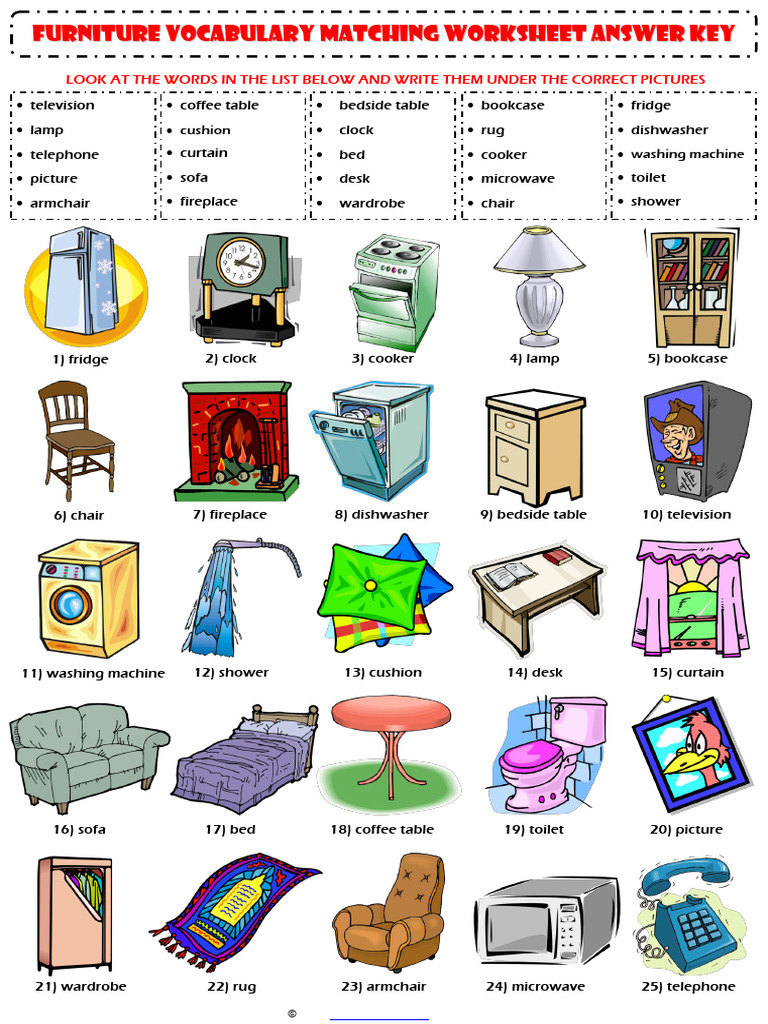In My House Furniture Vocabulary Matching Exercise Worksheet-2 | PDF