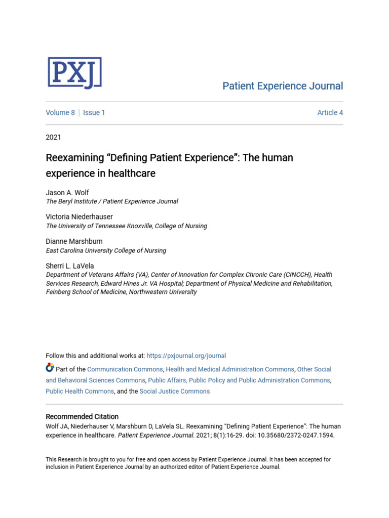 [01] ab Reexamining _Defining Patient Experience_ | PDF | Health Care | Experience