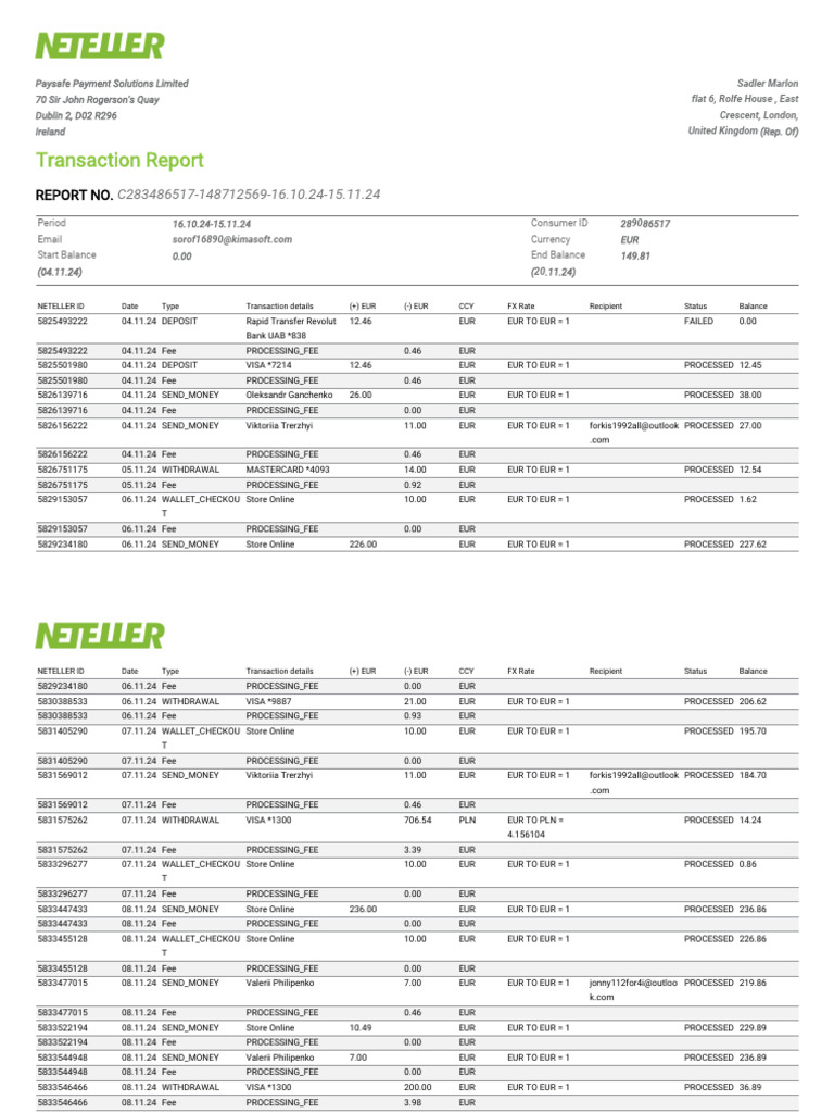TransactionHistory 20.11.2024 | PDF | Fee | Visa Inc.