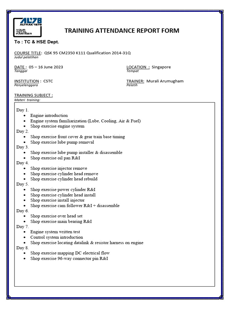 FORM TRAINING ATTENDED REPORT (Eko Prasetyo) | PDF
