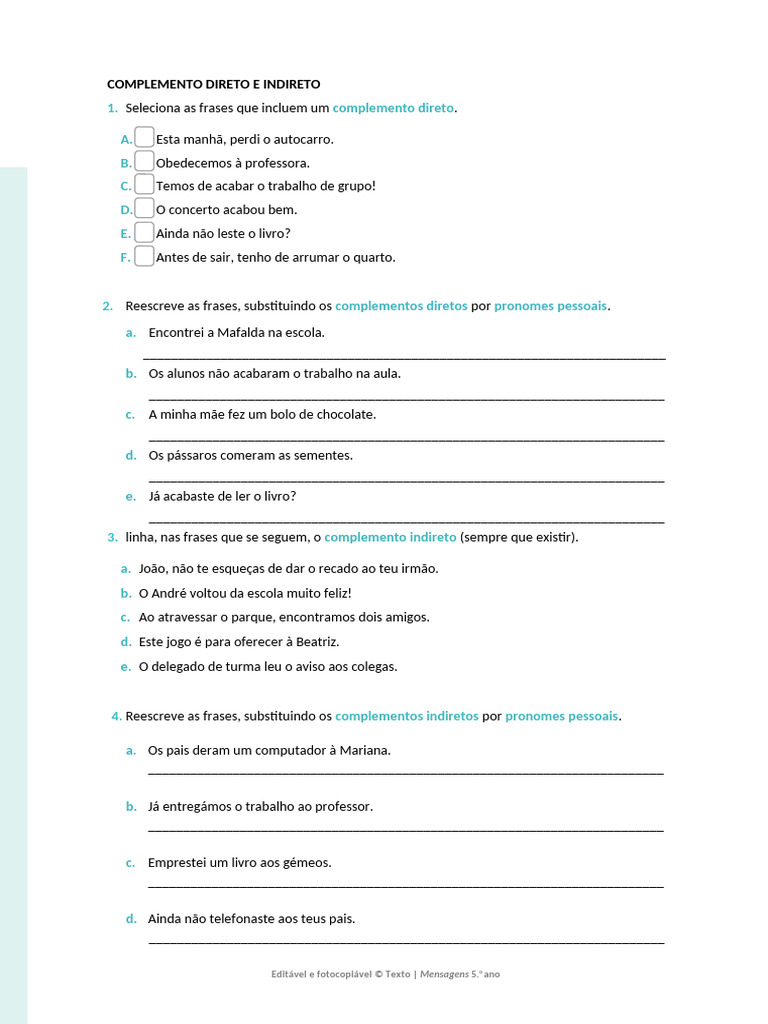 Complemento Direto e Indireto | PDF