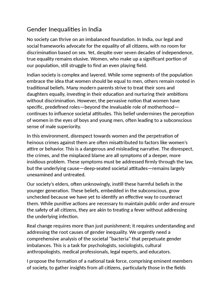 Addressing Gender Inequality in India | PDF | Gender | Gender Studies