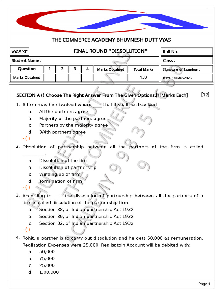 Tca Vyas Final Round Dissolution | PDF | Book Value | Balance Sheet