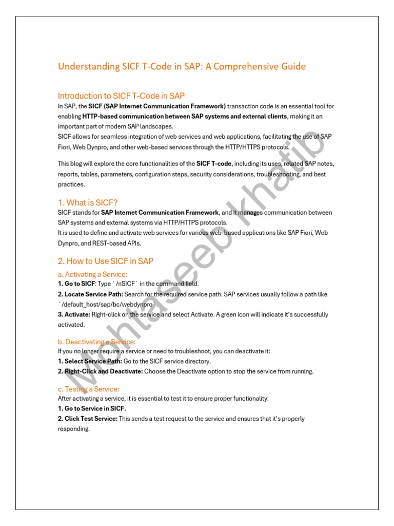 Understanding SICF T-Code in SAP | PDF | Web Service | Telecommunications