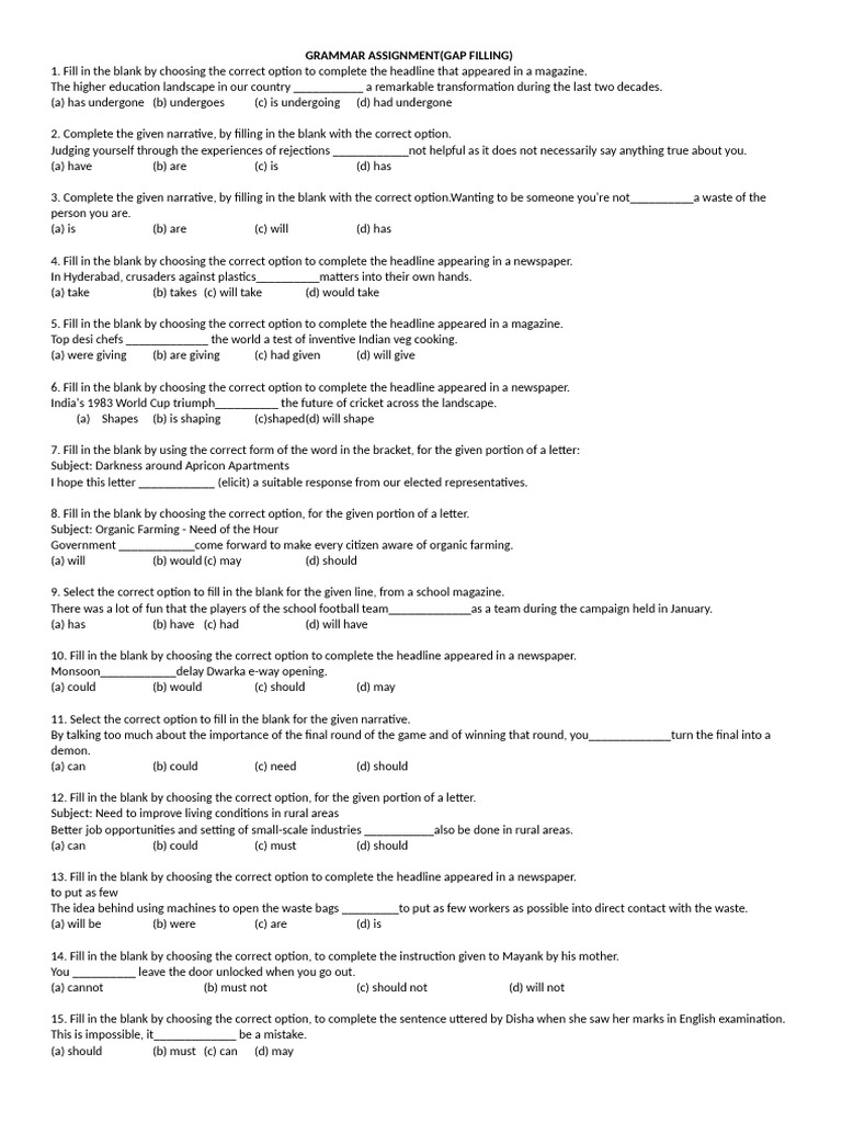 Grammar Assignment-Gap Filling | PDF