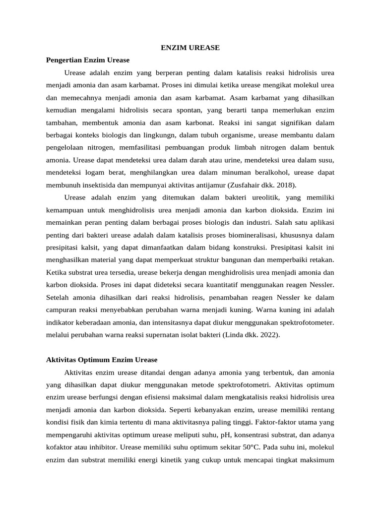 Peran dan Aktivitas Enzim Urease | PDF