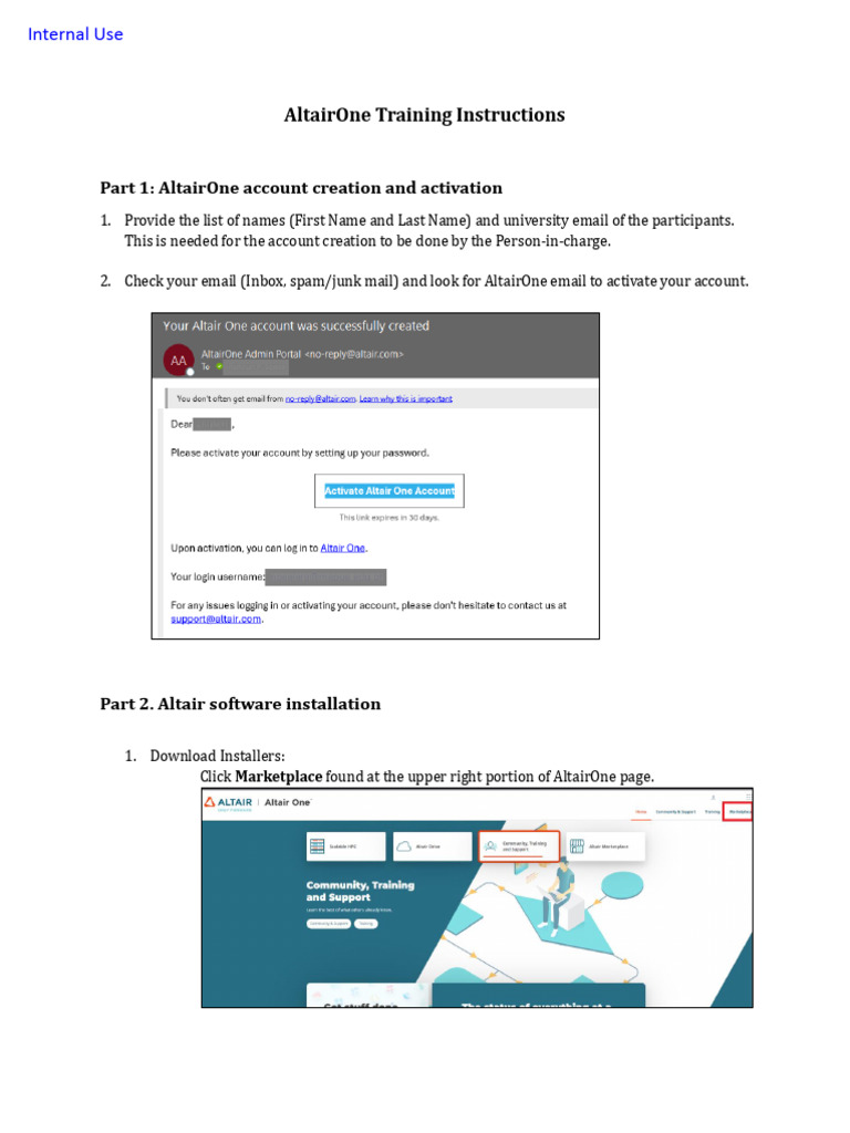 Altair_AccountCreationAndSoftwareInstallation 1 | PDF