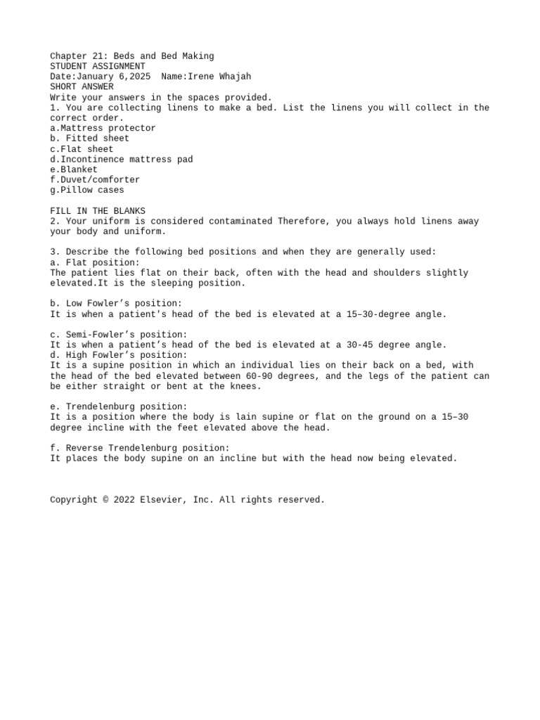 Bed Making Assignment Overview | PDF