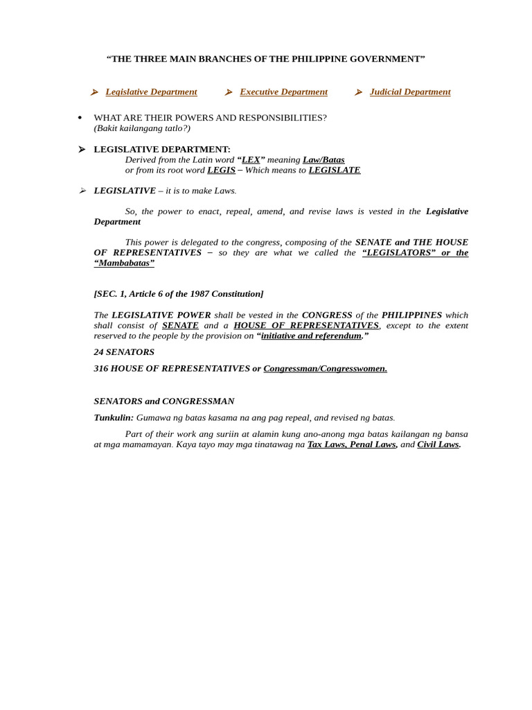 Philippine Government Overview | PDF | United States Congress ...