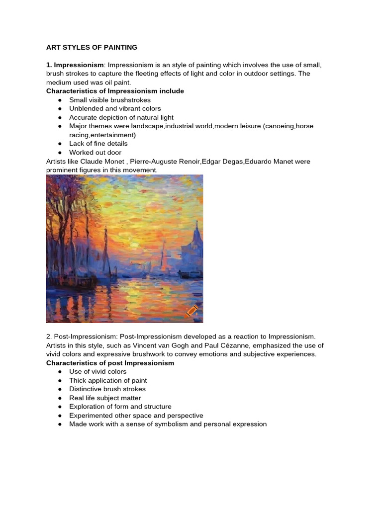 Art Styles PG | PDF | Impressionism | Realism (Arts)
