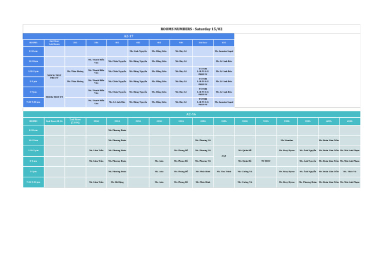 Rooms-Numbers-Saturday-15-02-Hl - 2025-02-15T192723.012 | PDF