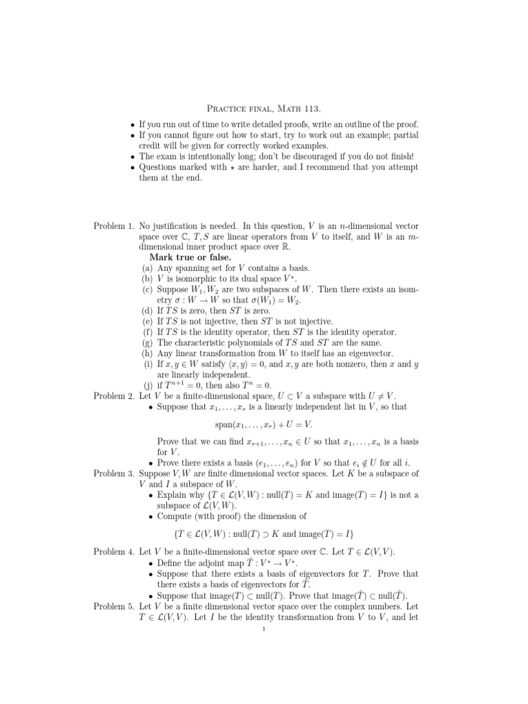 Linear Final Prac | PDF | Eigenvalues And Eigenvectors | Linear Subspace