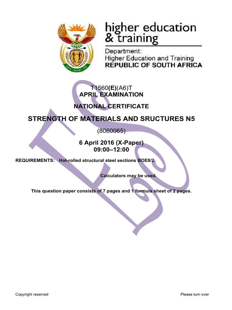 N5 Strength of Materials and Structures April 2016 1 | PDF | Stress ...