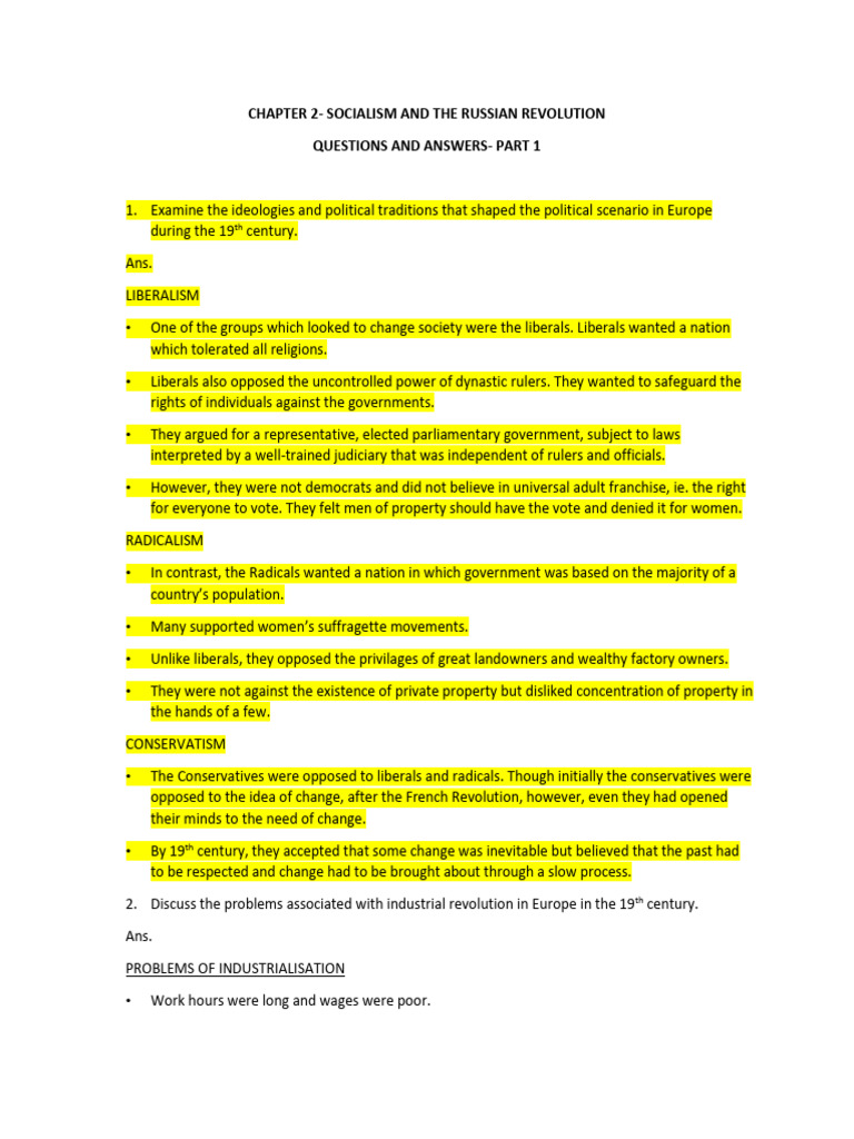 Class 9 Russian Revolution Question Answer