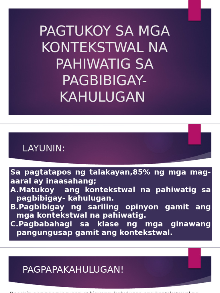 Pagtukoy Sa Mga Kontekstwal Na Pahiwatig Sa Pagbibigay | PDF