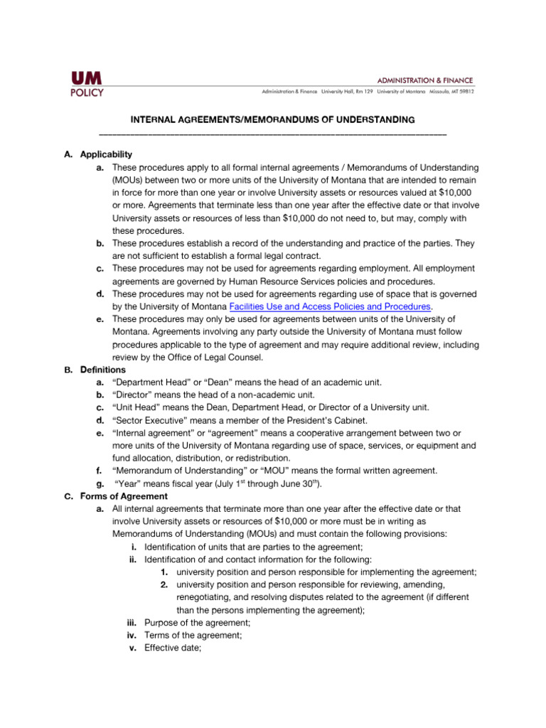 Internal Agreements and MOUs Guide | PDF | Memorandum Of Understanding ...