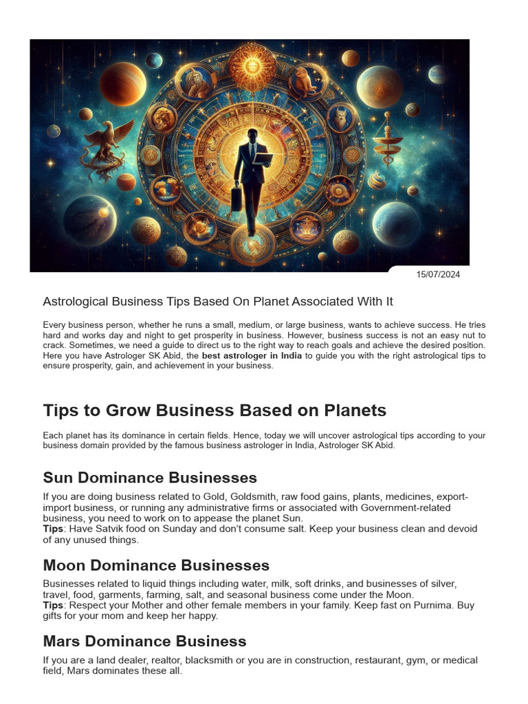 Astrological Business Tips Based on Associated Planets by Astrologer | PDF | Planets In ...