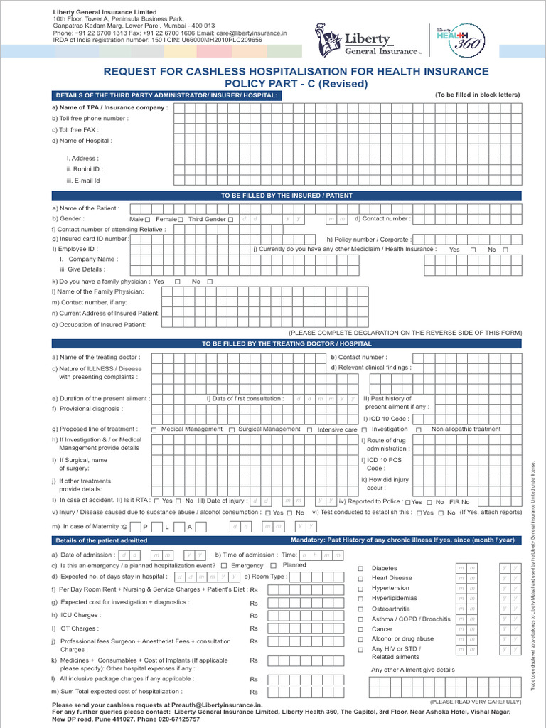 Liberty Health Insurance Cashless Request Form | PDF | Insurance | Medicine